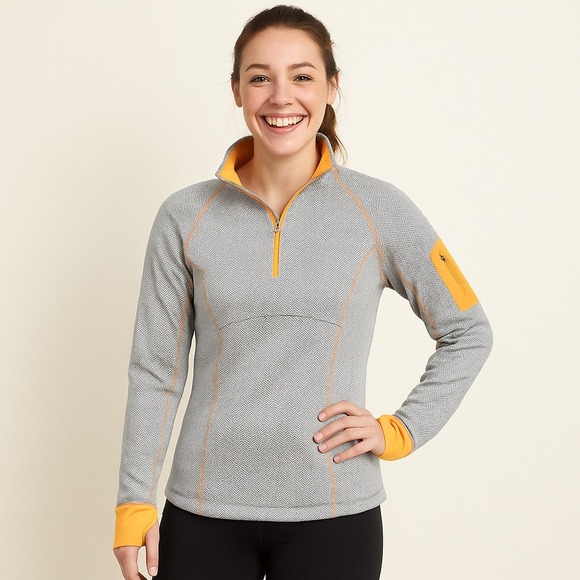 Simonetta | Tops | Monetta Gray Herringbone Half Zip Pullover Active ...